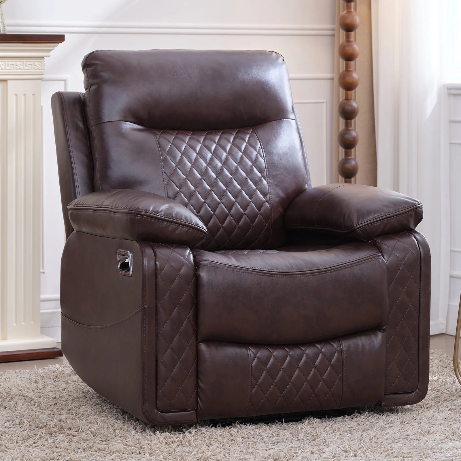 BonzyHome Recliners Single Recliner Chairs for Adults Reclining Chair Manual Sofas for Living Room Overstuffed Home Theater Seating PU Leather