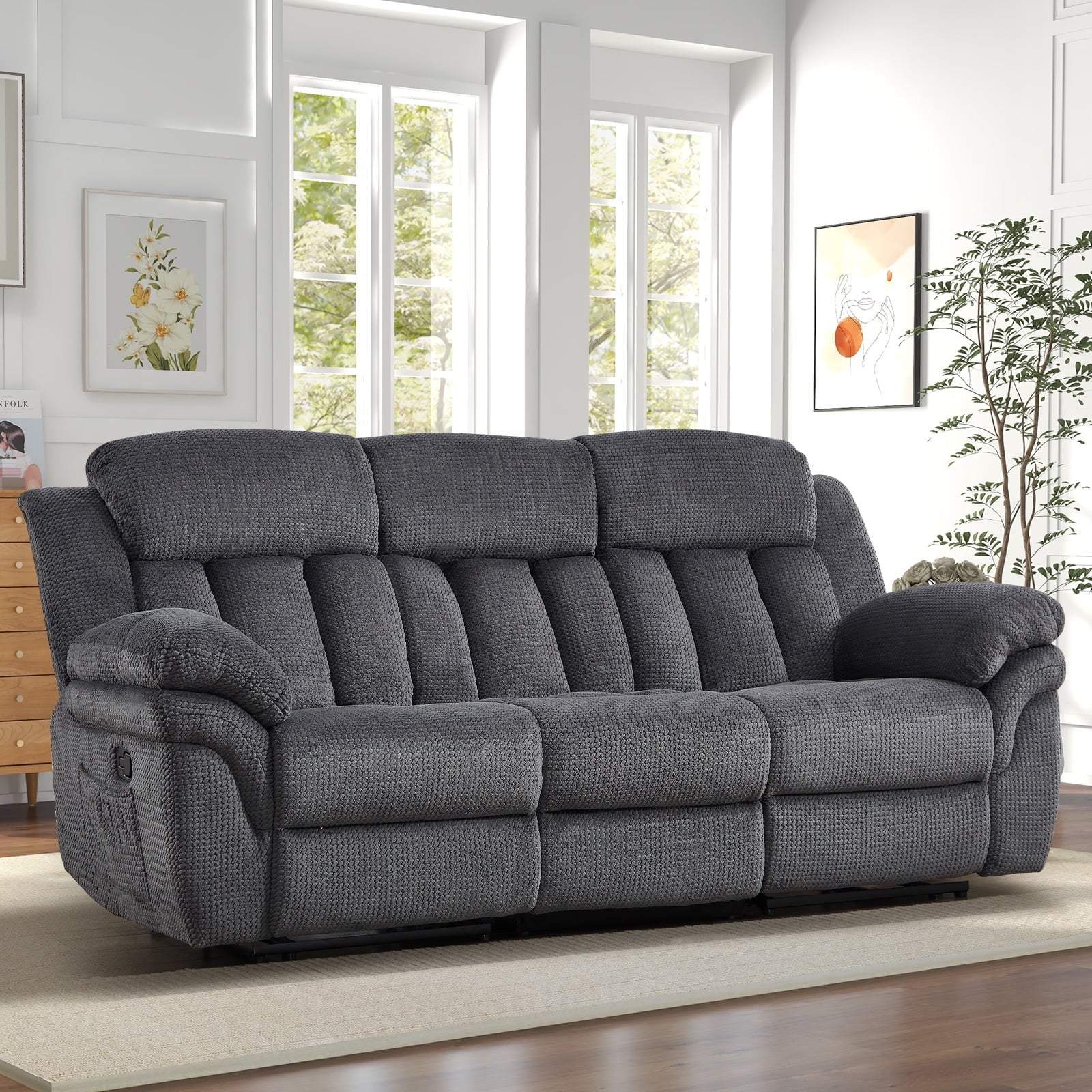 Bonzy Home Adjustable Backrest Manual Recliner Sofa Set Reclining Chai
