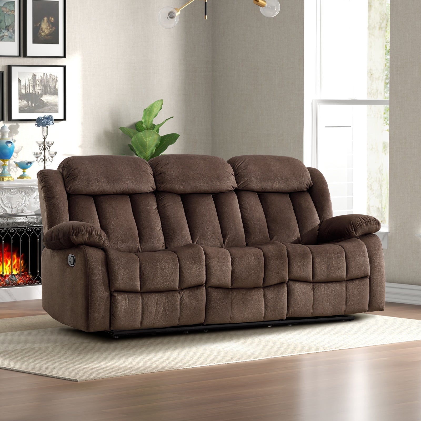 Bonzy Home Manual Reclining Sofa,3 Seat Recliner Couch Sofa with Overs