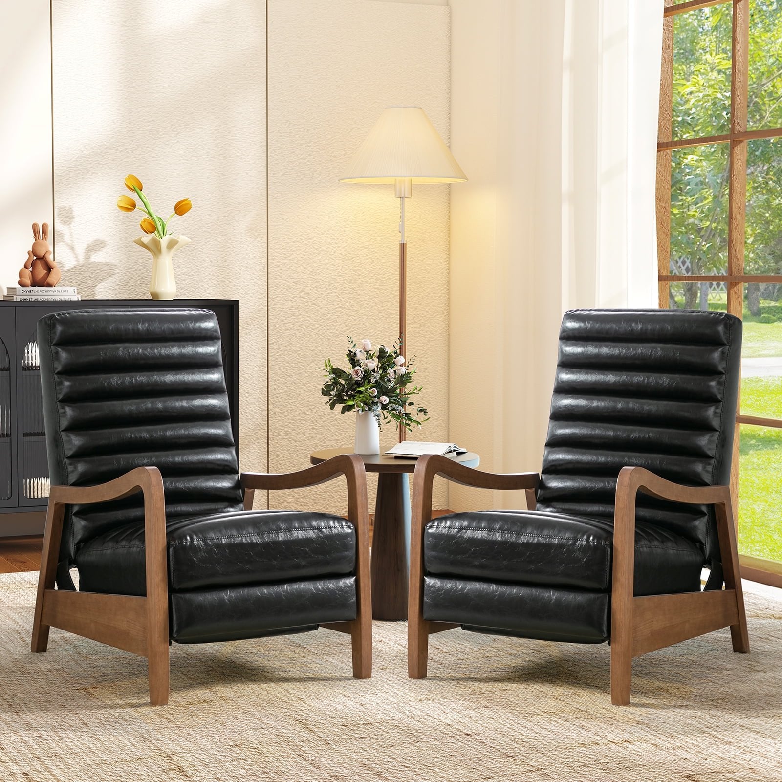 Bonzy Home Set of 2 Mid-Century Modern PU Leather Recliners with Adjus