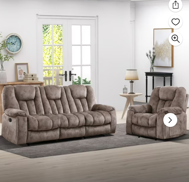 Bonzy Home 2 Piece Reclining Living Room Set, Soft Fabric Manual Recli