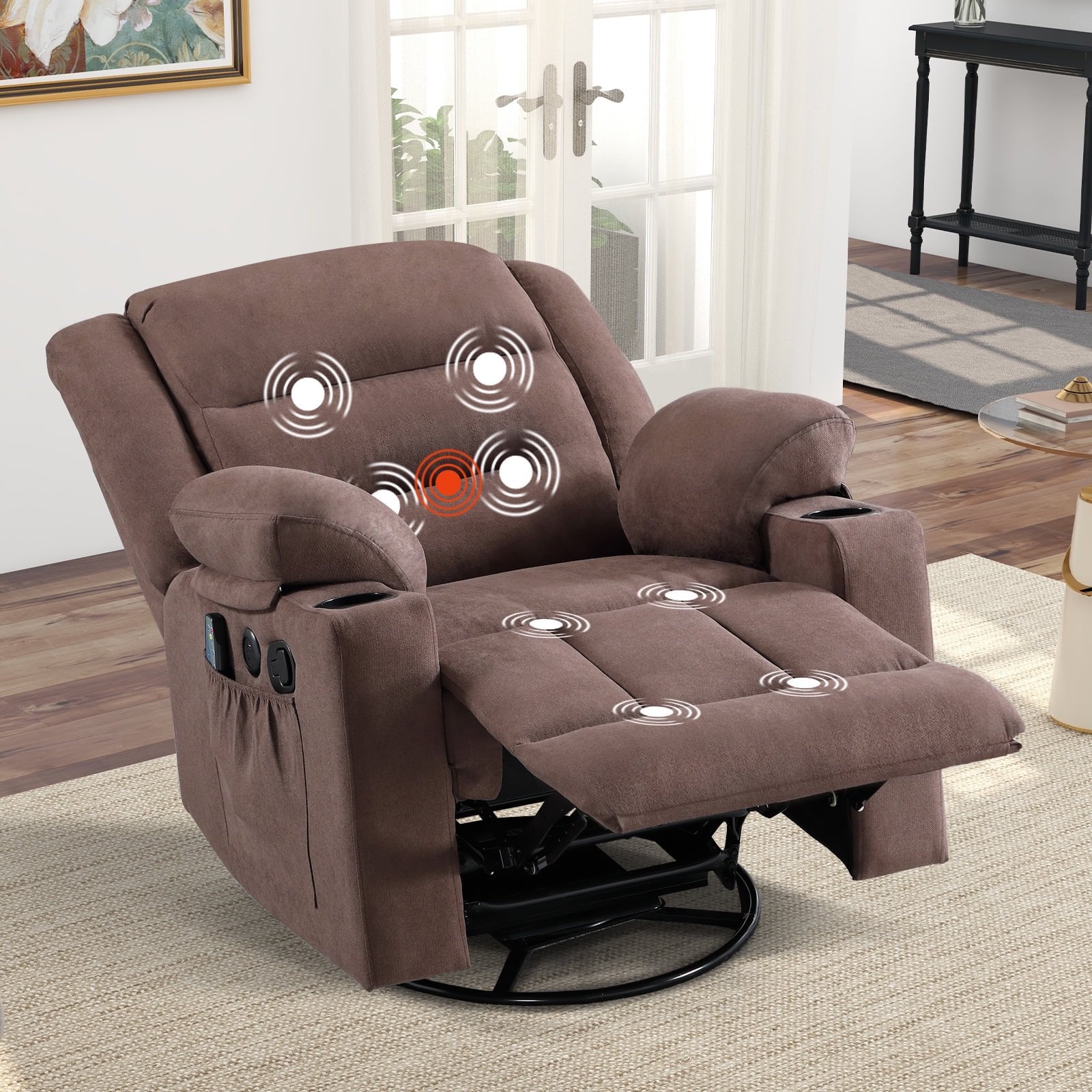 Bonzy Heated Home Manual Massage Recliner with Cup Holder Padded Recli